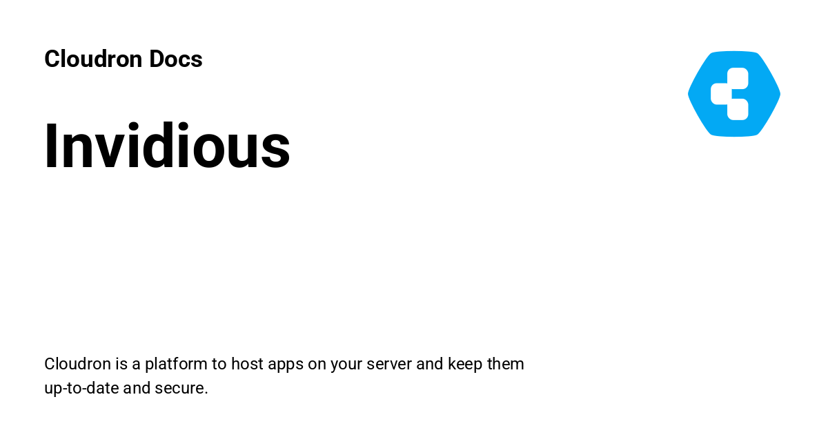 Invidious - Cloudron Docs