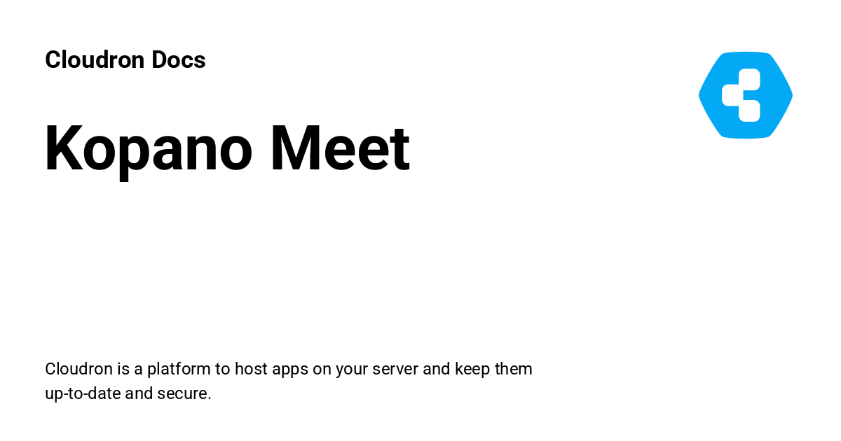 Kopano Meet - Cloudron Docs